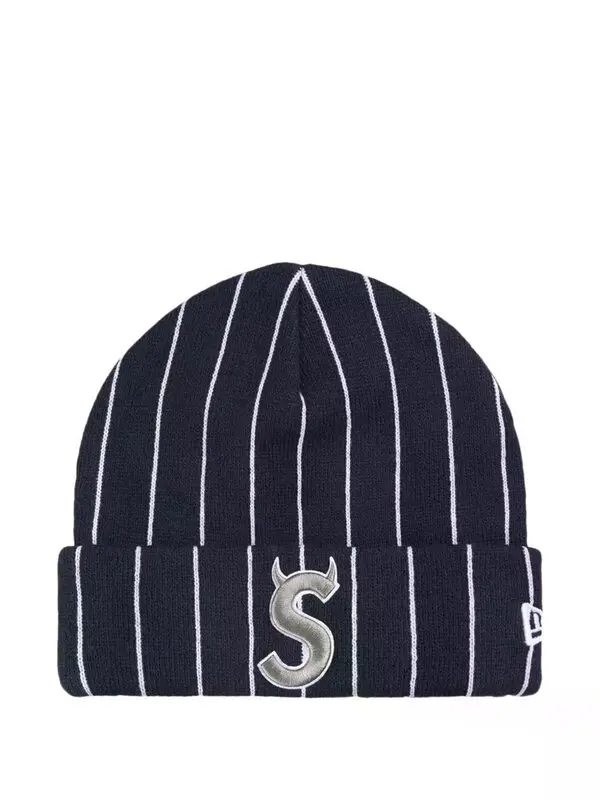 Supreme New Era Devil S Pinstripe Beanie Hat - Blue