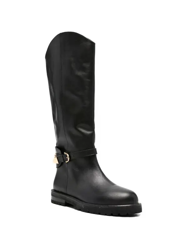 ADRIANNA FERETTI Leather Chain-link Buckled Boots