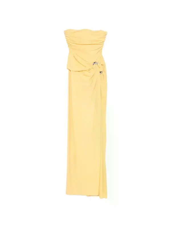 Simkhai Strapless Maxi Dress With Silver-tone Hardware And Side Slit - Yellow