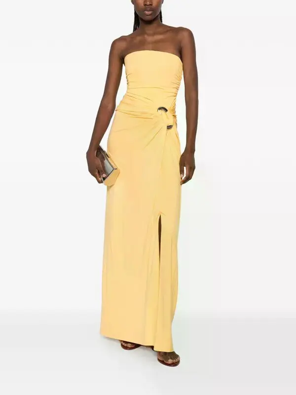 Simkhai Strapless Maxi Dress With Silver-tone Hardware And Side Slit - Yellow