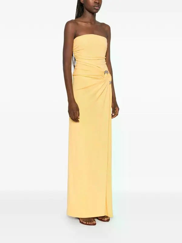 Simkhai Strapless Maxi Dress With Silver-tone Hardware And Side Slit - Yellow