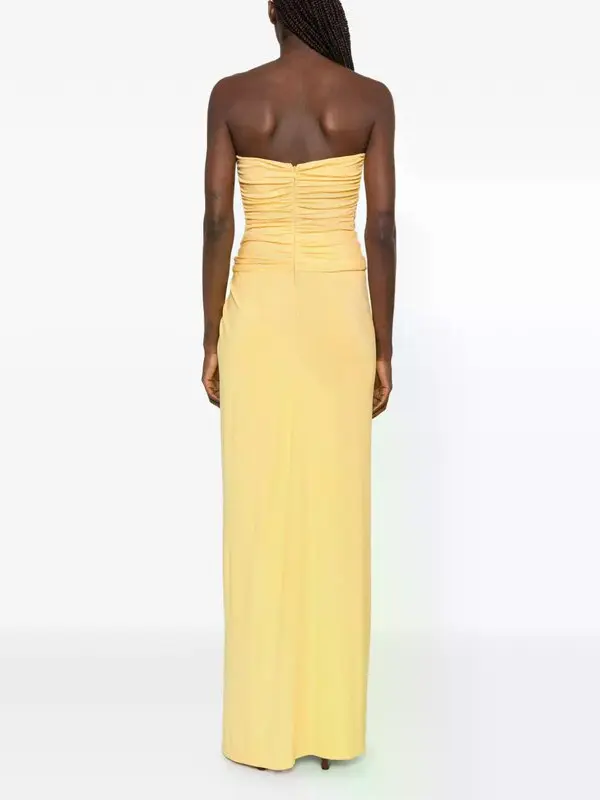 Simkhai Strapless Maxi Dress With Silver-tone Hardware And Side Slit - Yellow