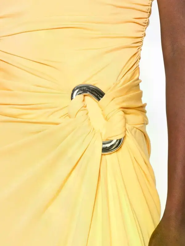 Simkhai Strapless Maxi Dress With Silver-tone Hardware And Side Slit - Yellow