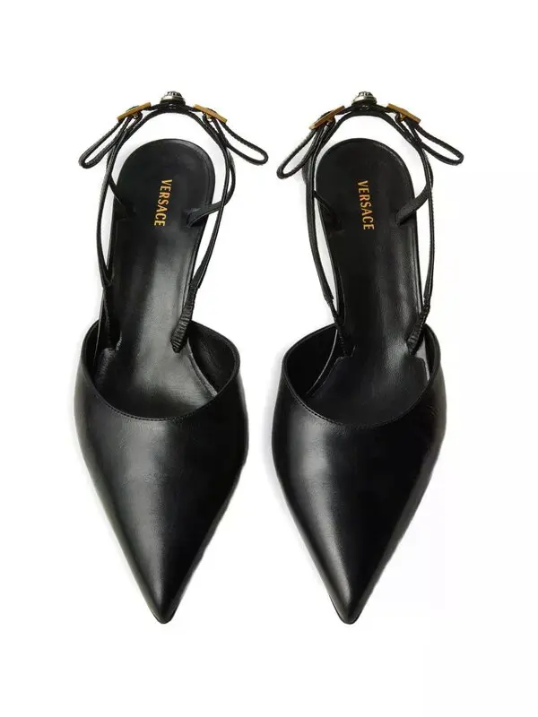 Versace Calf Leather Slingback Pumps With Medusa Hardware - Black