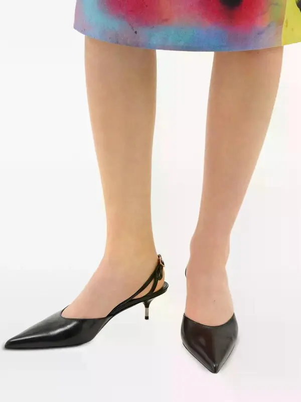 Versace Calf Leather Slingback Pumps With Medusa Hardware - Black