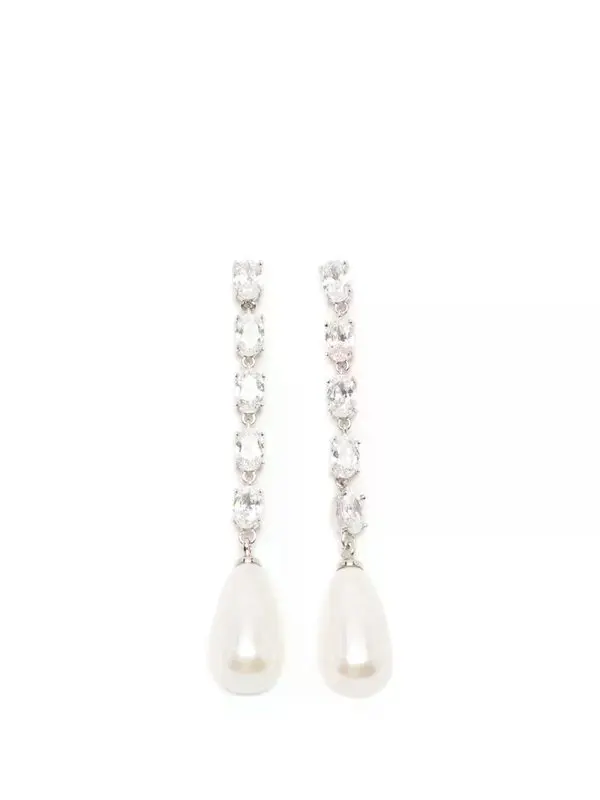 SELF-PORTRAIT Crystal And Faux Pearl Drop Earrings - Silver