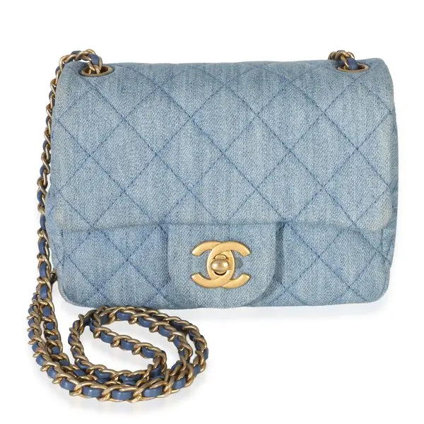 Chanel Quilted Denim Pearl Crush Flap Bag - Blue