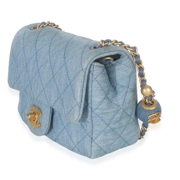 Chanel Quilted Denim Pearl Crush Flap Bag - Blue