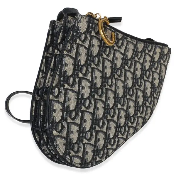 Dior Navy Oblique Canvas Triple Saddle Pouch - Blue