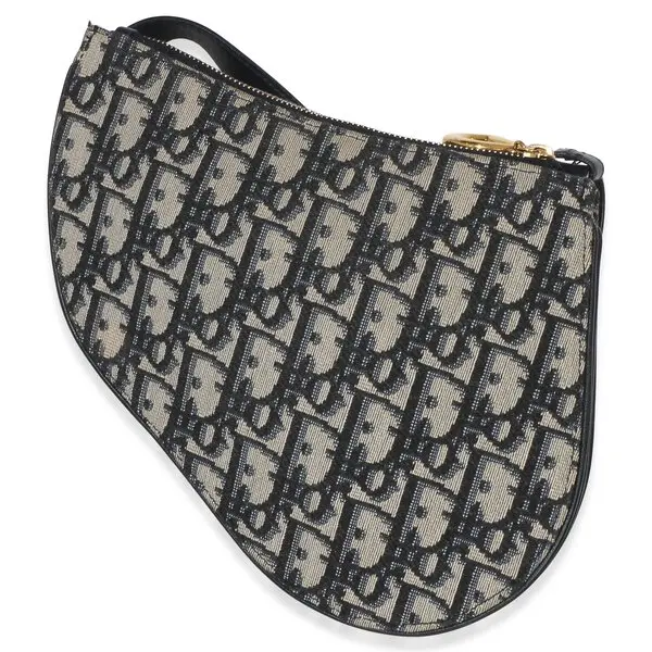 Dior Navy Oblique Canvas Triple Saddle Pouch - Blue