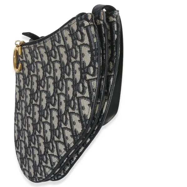 Dior Navy Oblique Canvas Triple Saddle Pouch - Blue