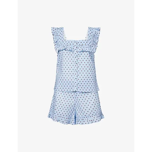IT'S 9PM Lucia Polka-dot Cotton Pyjama Set - Blue