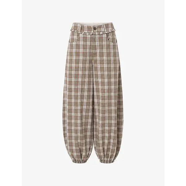AMY LYNN Esme Balloon-leg Cotton Trousers With Checked Pattern