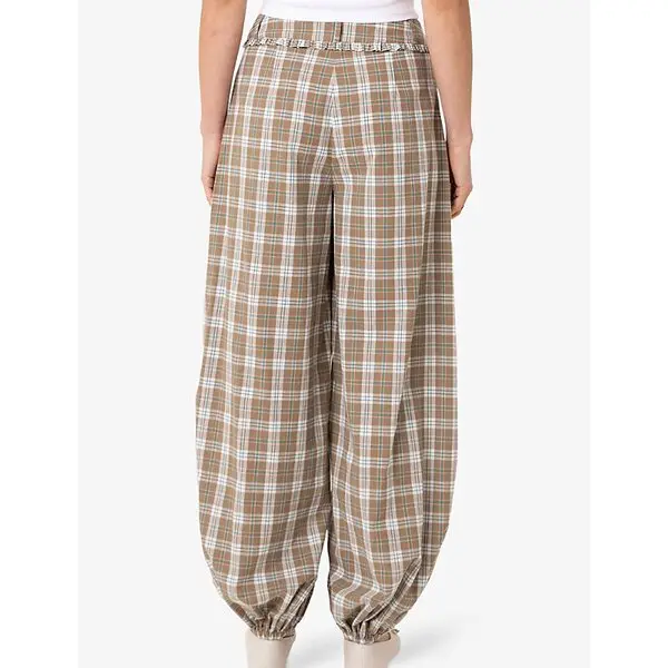 AMY LYNN Esme Balloon-leg Cotton Trousers With Checked Pattern