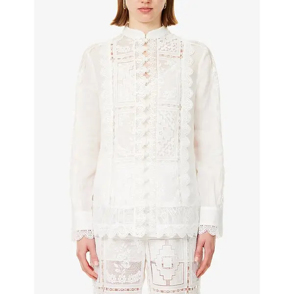 Zimmermann Aster Lace Embroidered Ramie Top