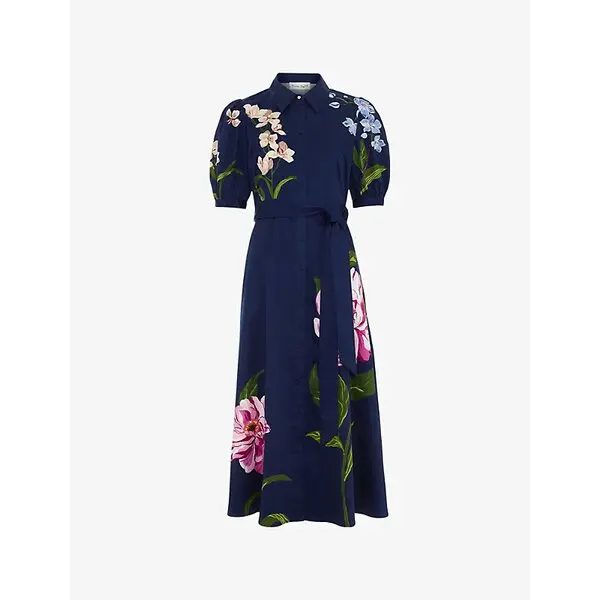 PHASE EIGHT Floral Print Belted Midi Shirt Dress