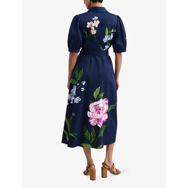 PHASE EIGHT Floral Print Belted Midi Shirt Dress