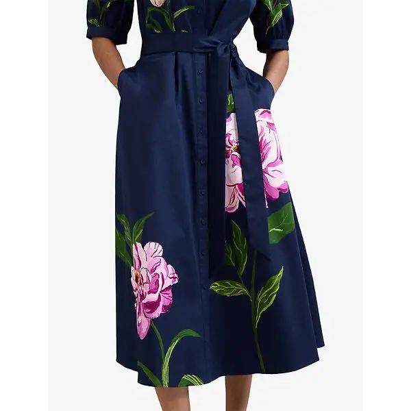PHASE EIGHT Floral Print Belted Midi Shirt Dress