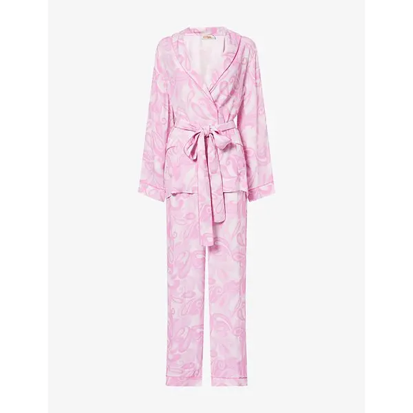 IT'S 9PM Rizzo Psychedelic Swirl-print Smoking Woven Pyjama Set - Pink
