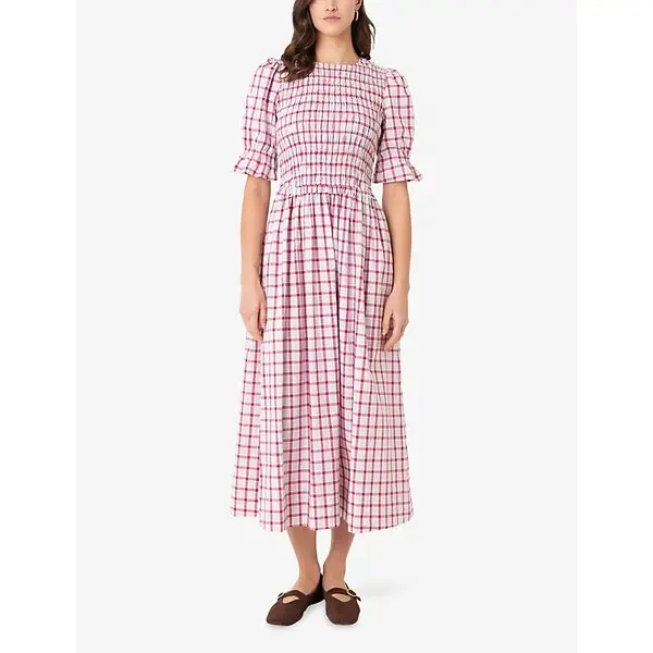 AMY LYNN Imogen Windowpane Check Cotton Midaxi Dress