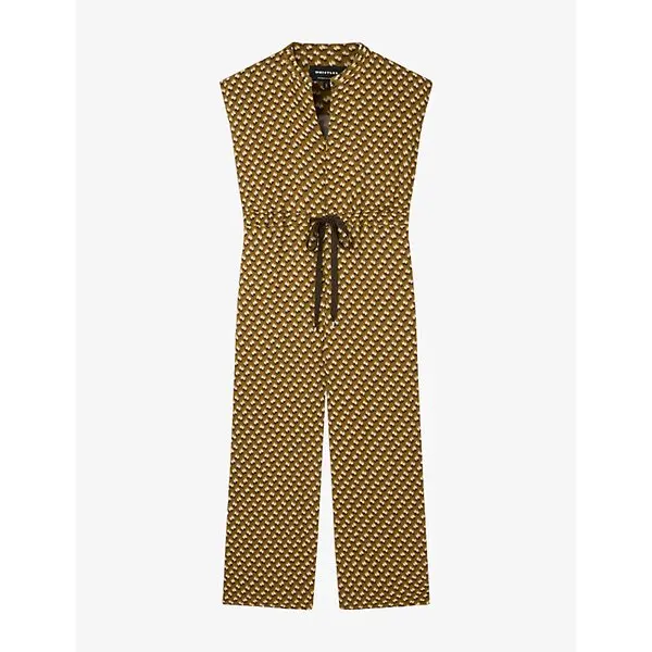 Whistles Sleeveless Ikat-spot Woven Jumpsuit - Khaki/olive