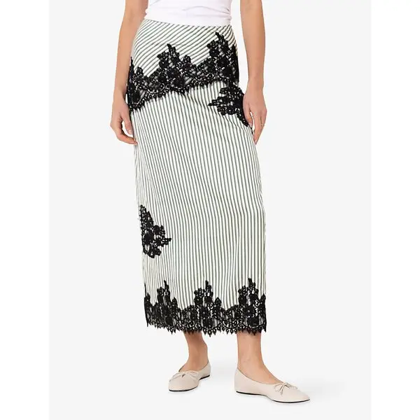 AMY LYNN Verona Striped Satin Midi Skirt