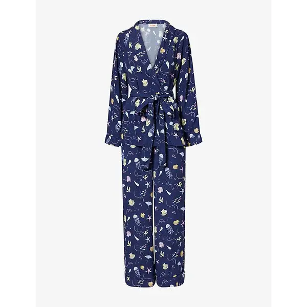 IT'S 9PM X Oceanus Rizzo Sealife Smoking Woven Pyjama Set - Navy