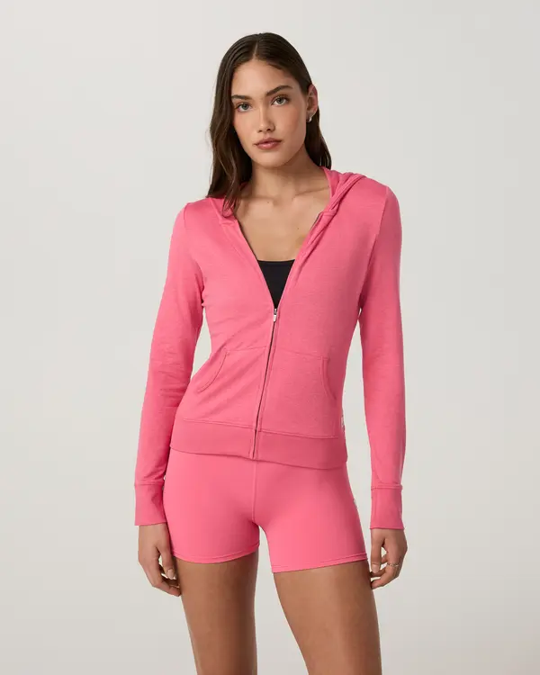 Vuori Halo Mini Full Zip Hoodie Long - Sunset Pink Heather