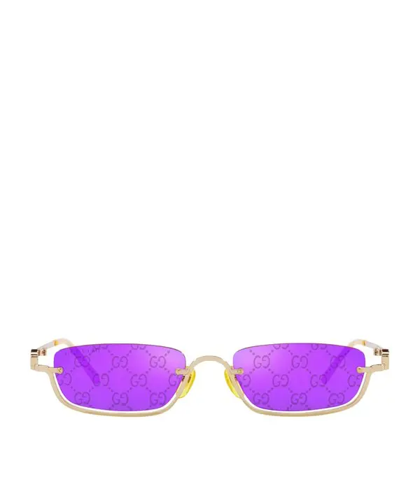 Gucci Metal Logo Rectangular Sunglasses - Gold