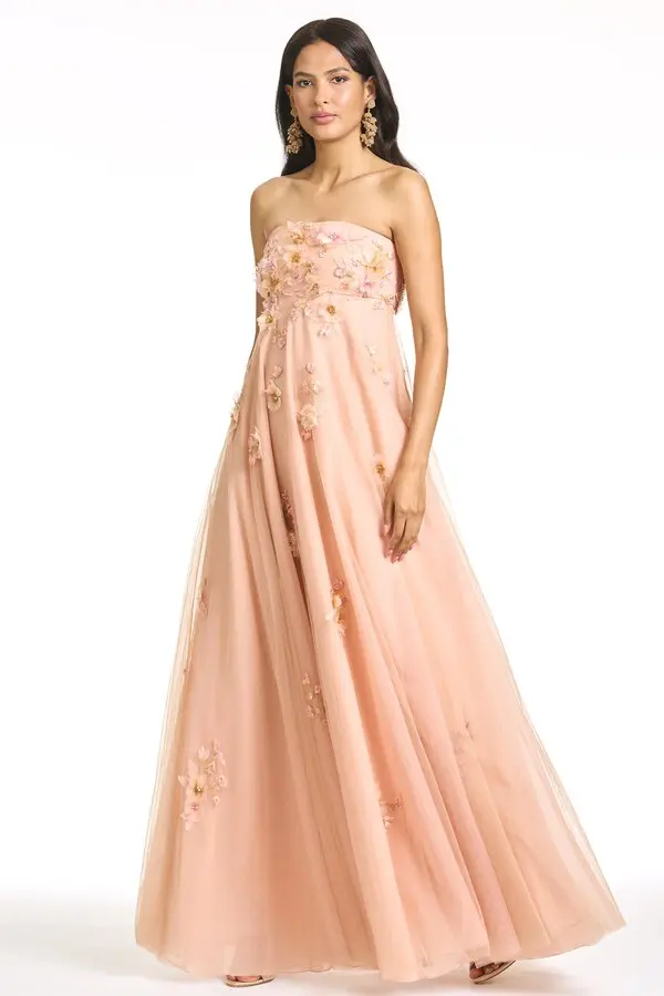Sachin & Babi Embroidered Strapless Gown