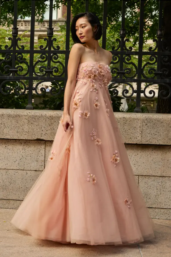 Sachin & Babi Scarlett Embroidered Tulle Empire Waist Gown - Blush