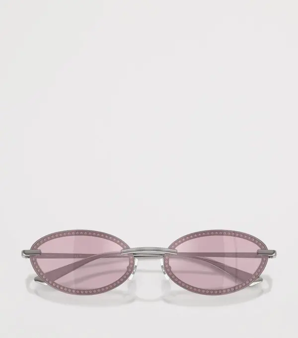 JIMMY CHOO Oval Sunglasses With Studded Embellishment - Silver