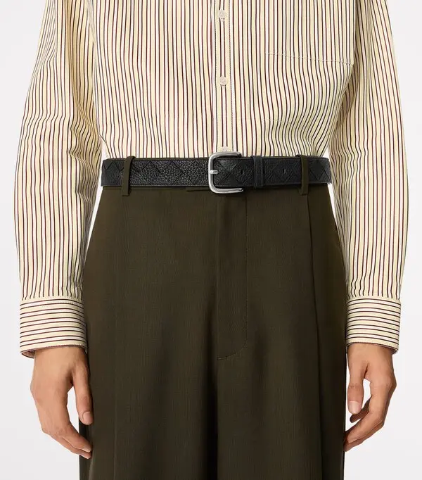 Bottega Veneta Grained Leather Intrecciato Belt