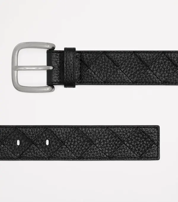 Bottega Veneta Grained Leather Intrecciato Belt
