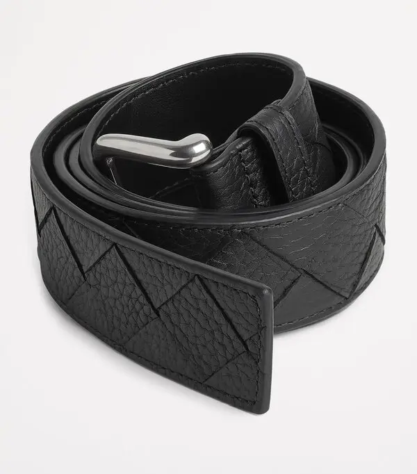 Bottega Veneta Grained Leather Intrecciato Belt