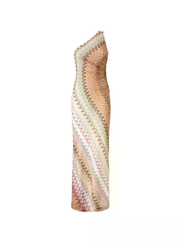 Missoni One-shoulder Zigzag-knit Maxi Dress - Neutrals