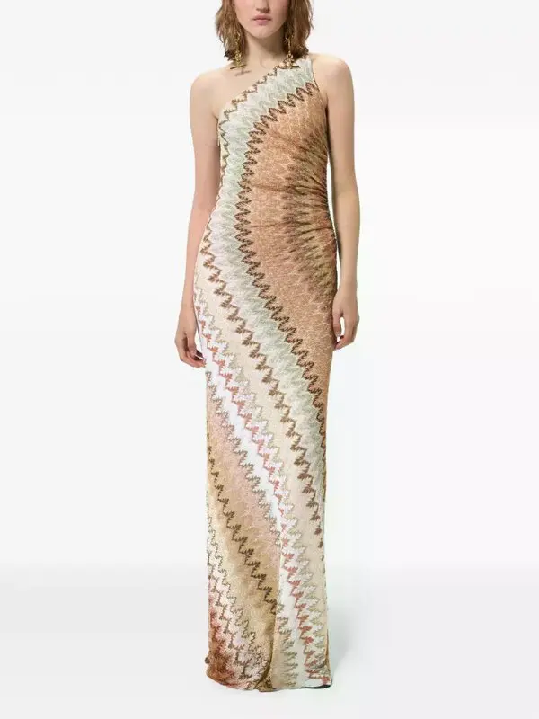 Missoni One-shoulder Zigzag-knit Maxi Dress