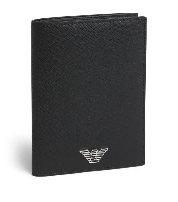 Emporio Armani Saffiano Leather Passport Holder - Black