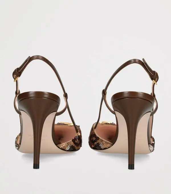 Valentino Garavani Sequin-embellished Vlogo Slingback Pumps - Brown