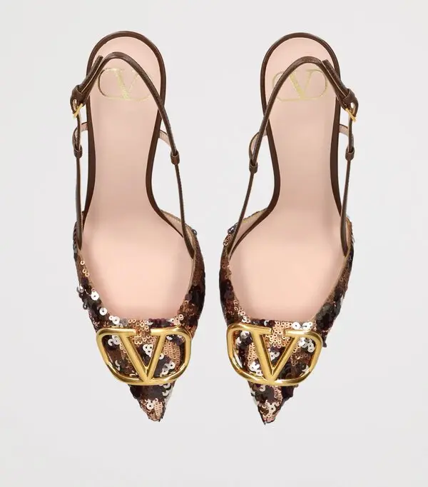 Valentino Garavani Sequin-embellished Vlogo Slingback Pumps - Brown
