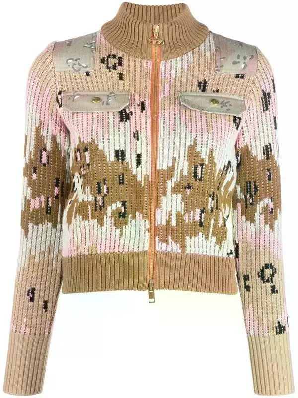 DIESEL® Open-knit Zip-up Knitted Jacket - Neutrals