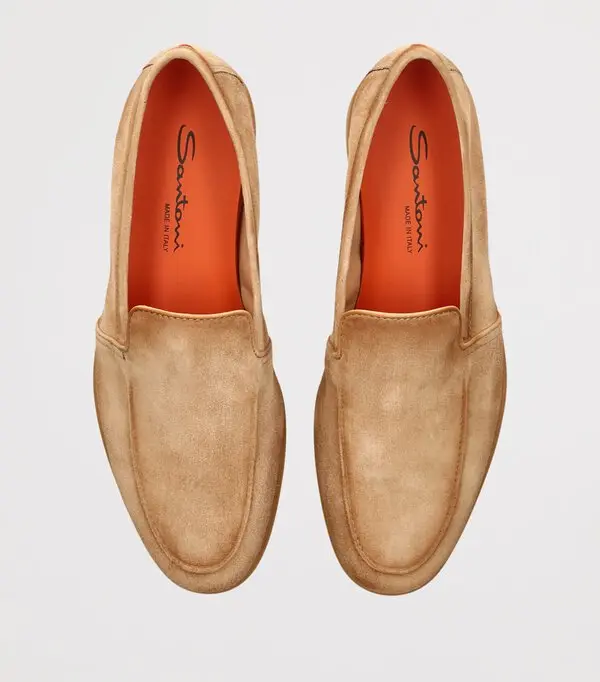 Santoni Suede Malibu Loafers - Beige