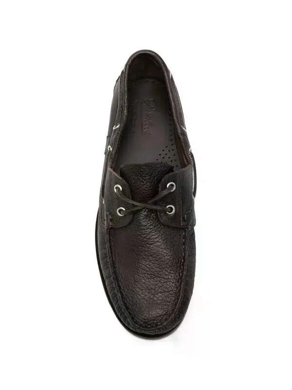 Paraboot Pebbled Leather Boat Shoes - Brown