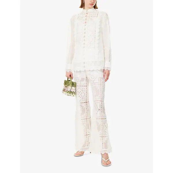 Zimmermann Aster Lace Embroidered Ramie Top - Ivory