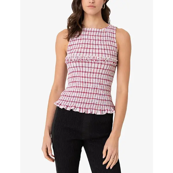AMY LYNN Mona Windowpane-check Smocked Cotton Top - Red