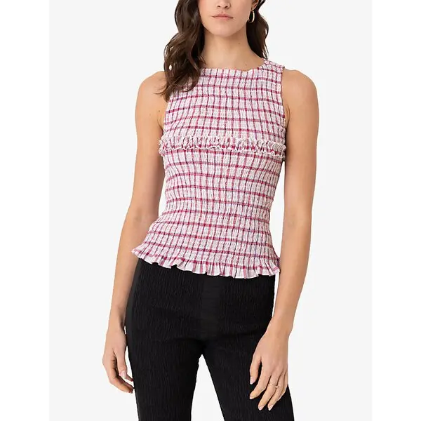 AMY LYNN Mona Windowpane-check Smocked Cotton Top - Red