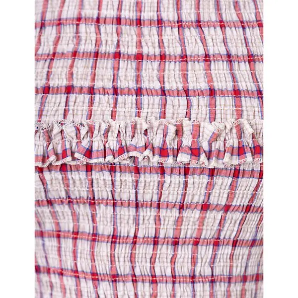 AMY LYNN Mona Windowpane-check Smocked Cotton Top - Red