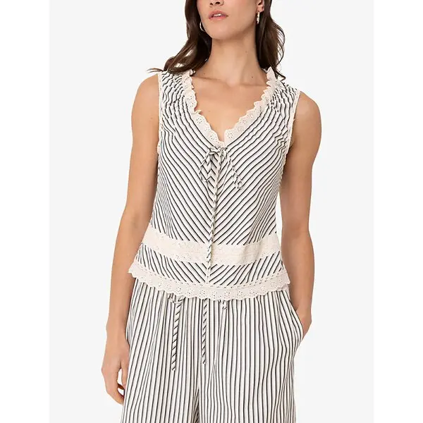 AMY LYNN Striped V-neck Cotton Top