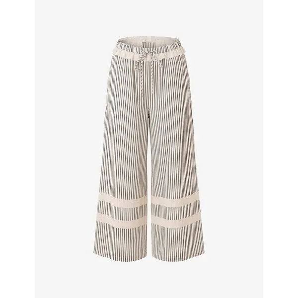 AMY LYNN Striped Wide-leg Cotton Trousers With Broderie Trim