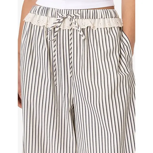 AMY LYNN Striped Wide-leg Cotton Trousers With Broderie Trim